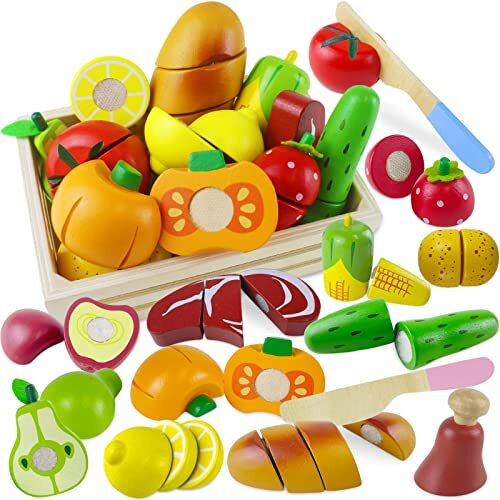 Wooden Food Toys, Play Food Sets for Children Kitchen, Toy Kitchen ...