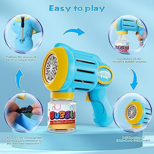 Automatic Bubble Machine for Kids 10000 Bubbles Per Minute Rechargeable Bubble Blower Bubble Maker for kids with 10 Holes lighting 90MLX2 Bubble on OnBuy