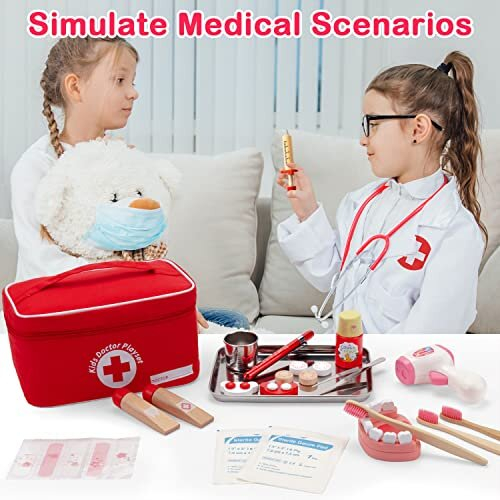 Doctors Set for Kids, 32 PCS Role Play Doctors Case, Children's Wooden ...