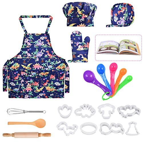 Kids Cooking and Baking for Girls Gift Set,Dinosaur-Themed 21Pcs Chef ...