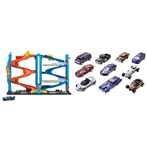 Hot Wheels City Track Set with 1 Hot Wheels Car & Set of 10 1:64 Scale ...