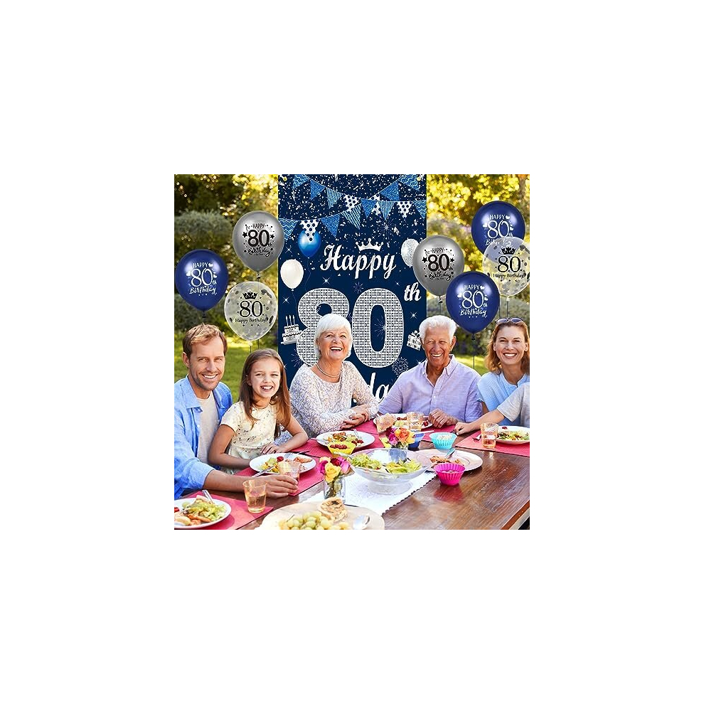 Blue 80th Birthday Decorations for Men Navy Blue Silver Happy 80th Birthday Door Banner Cover ...