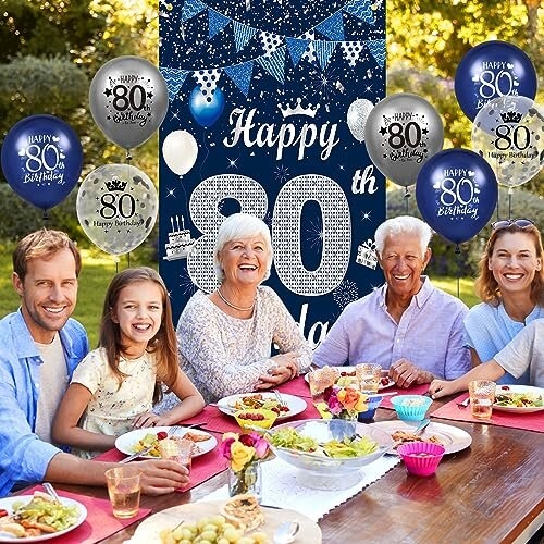 Blue 80th Birthday Decorations for Men Navy Blue Silver Happy 80th Birthday Door Banner Cover ...