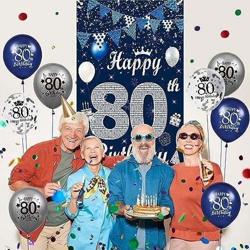 Blue 80th Birthday Decorations for Men Navy Blue Silver Happy 80th Birthday Door Banner Cover ...