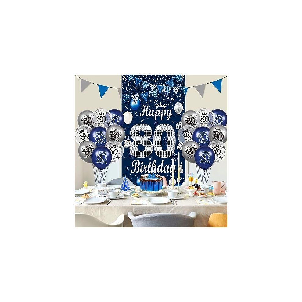 Blue 80th Birthday Decorations for Men Navy Blue Silver Happy 80th Birthday Door Banner Cover ...