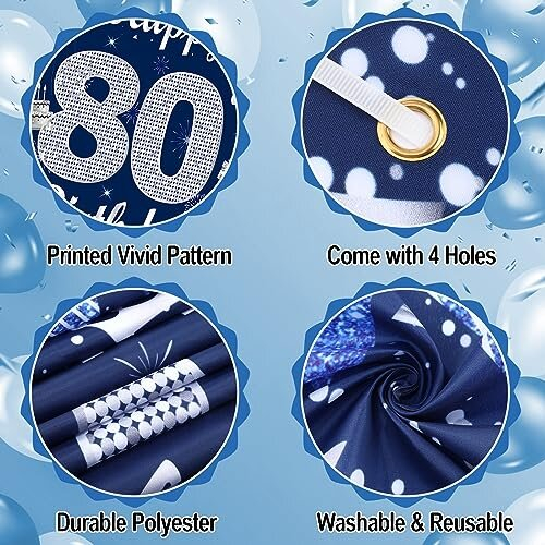 Blue 80th Birthday Decorations for Men Navy Blue Silver Happy 80th Birthday Door Banner Cover ...