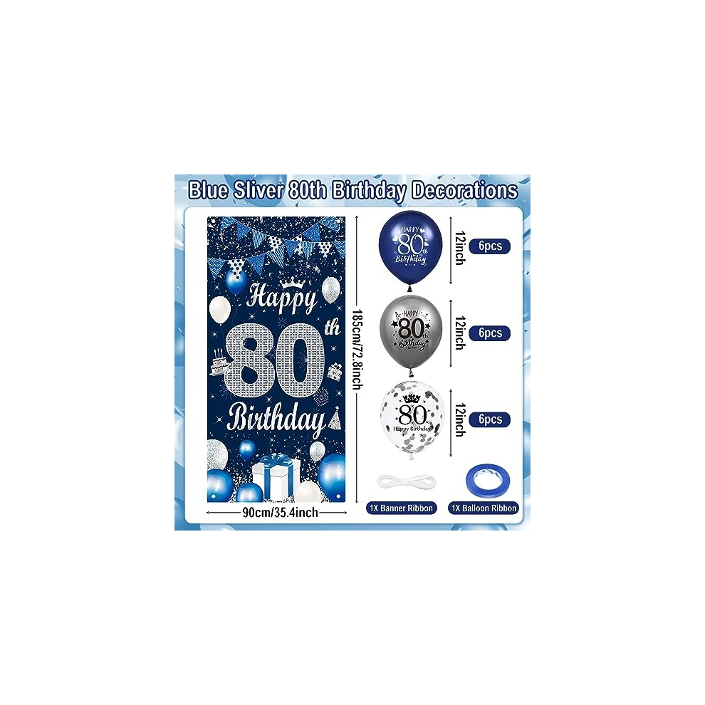 Blue 80th Birthday Decorations for Men Navy Blue Silver Happy 80th Birthday Door Banner Cover ...