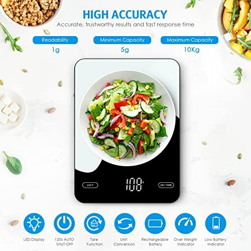 Newest Brifit Digital Food Scale, 10kg/22lb Smart Kitchen Scales with ...