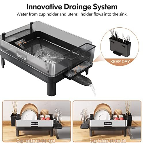 Dish Drainer Rack with Drip Tray, 304 Stainless Steel Large Dish Drying ...