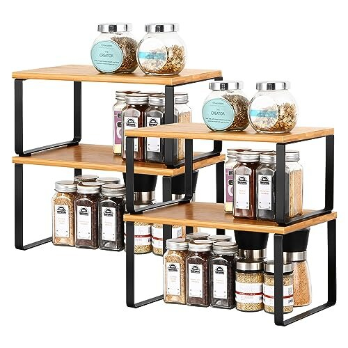 4 Pack Kitchen Cupboard Organiser Bamboo Spice Storage Racks Set of 4 ...