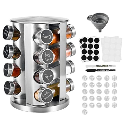 Rotating Spice Rack Organiser with 16 Spice Jars, Thick and Strong ...