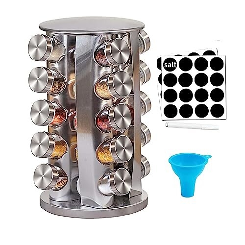 Rotating Spice Rack, 20-Jar Spice Rack, Stainless Steel Spice Rack ...