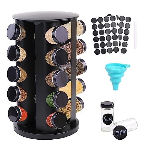 Rotating Spice Rack 360,Spice Organiser with 20 Jars,Free Standing ...
