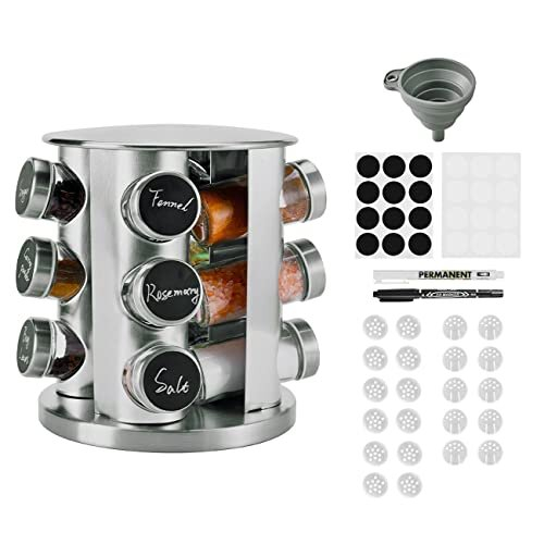 12 Spice with Jars Rotating Spice Rack Organiser, Thick and Strong ...