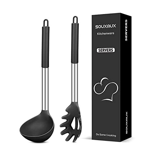 Silicone Pasta Fork and Soup Ladle Set, Non-Stick BPA Free Heat ...