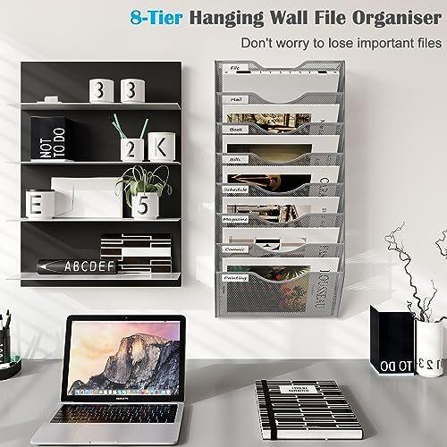 8-Tier Hanging Wall Files Organiser, Magazine File Holder, A4 Paper ...