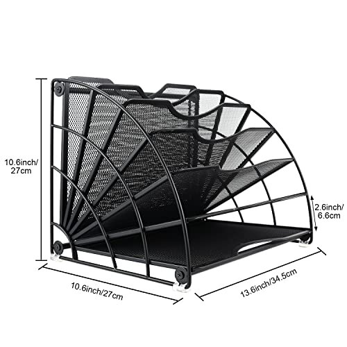 Fan-Shaped 6 Compartment Desktop Mesh in Tray Office Desk Tidy A4 File ...