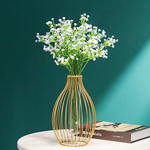 Metal Frame Vase Geometric Glass Flower Vase with Geometric Metal Stand ...