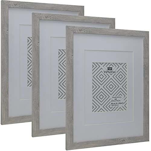 A3 Smoke Grey Wood Photo Frame set of 3,with double mounts for A4 or ...