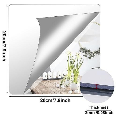 4 Pack Self Adhesive Mirror Tiles 20x20cm 2MM Thick Acrylic Stick On ...
