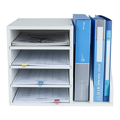 Wood Desktop 4 Tier in Tray A4 File Holder Magazine Organiser Paper ...