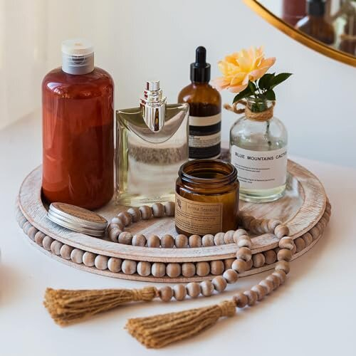 Rustic Wooden Tray with Wood Beaded - Inweder Decorative Trays ...