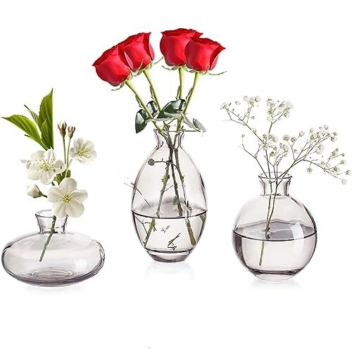 Vases Set of 3 Small Flower Vases Modern Crystal Grey Mini Vases Glass ...