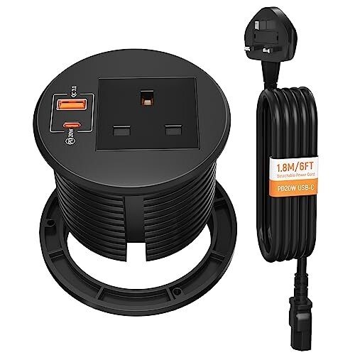 Desk Power Socket with USB C PD20W, HANNELORE Desk Grommet Power Socket ...