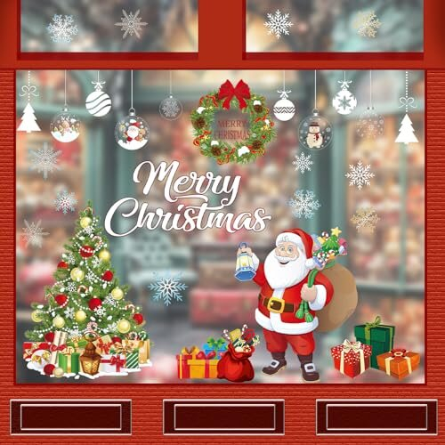 Large Christmas Window Sheets,Christmas Window Decorations Large Santa ...