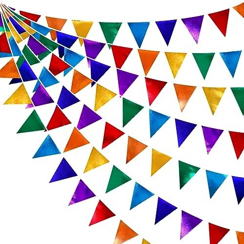 32Ft Rainbow Bunting Banner Colorful Party Decorations Metallic Fabric ...