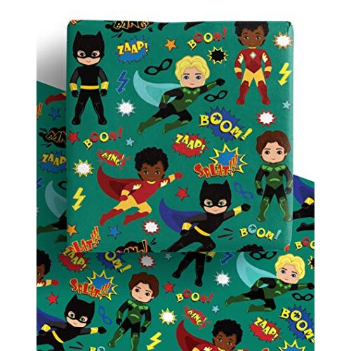 4 x Superhero Multicultural Boys Wrapping Paper- 100% Recycled and ...