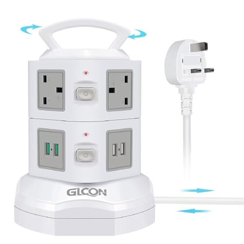 【Rotatable】GLCON Tower Power Strip Extension Lead Surge Protector 2500W ...