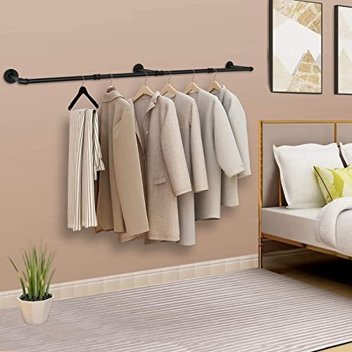 Clothes Rack Wall Mounted Clothes Rail 178cm Space-Saving Heavy Duty ...