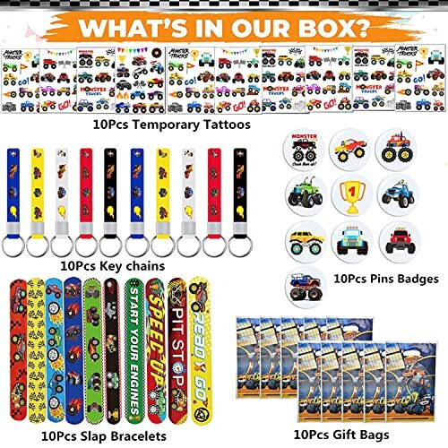 Monster Truck Party Favors Set Include Slap Bracelets Keychains ...