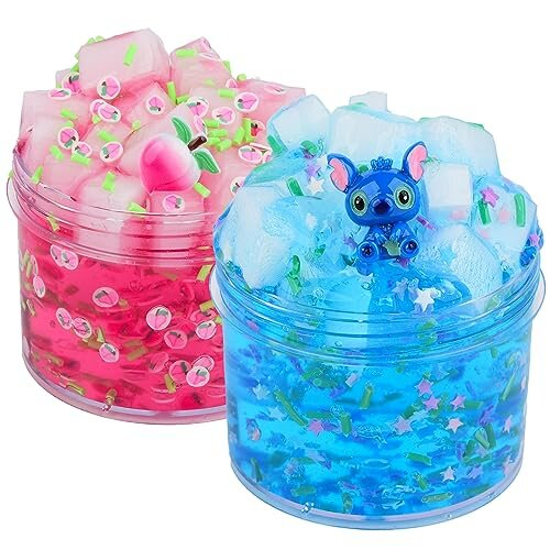 2 Pack Jelly Cube Crunchy Slime Kit, Blue and Pink Clear Crunchy Slime ...