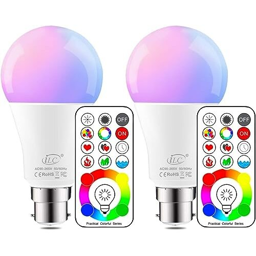 B22 LED Colour Changing Light Bulb, 75W Equivalent with Remote Control ...