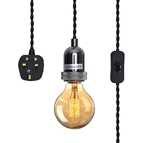 Pendant Light Fitting Plug-in Haning Light Fitting, Black Nickle E27 ...