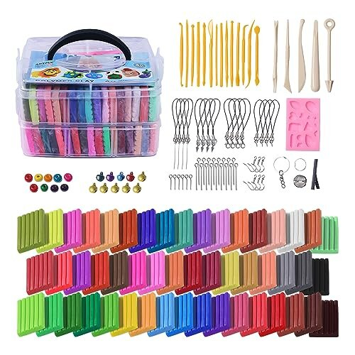 Polymer Clay, 50 Colors Clay Kit, Oven Bake Modeling Clay, Creative Polymer Clay Kit with ...