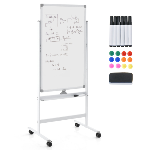 Double-Sided Magnetic Rolling Erase Board Mobile Whiteboard AdjustableW ...