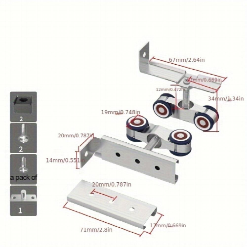1 Set Alloy Door Wheel Wooden Door Roller Track Buffer Wheel Push And ...
