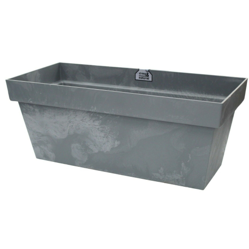 60cm Long Plant Trough, Light Grey Marble Effect Large Plastic Planter ...