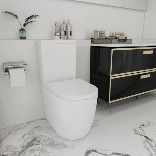 Close Coupled Toilet Back To Wall WC Swirling D Shape White Soft Close ...