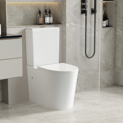 Rimless Close Coupled Toilet WC Comfort Height Pan BTW Cistern Soft ...
