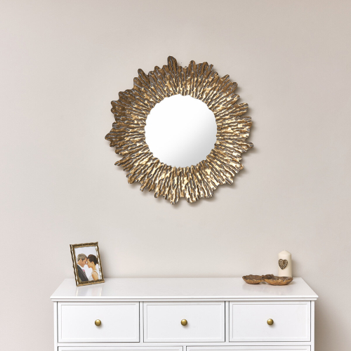Large Antique Gold Round Sunburst Mirror - 74cm x 74cm on OnBuy
