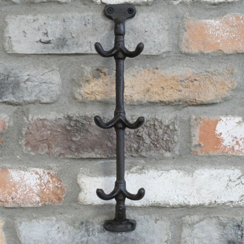 Rustic Coat Rack Cast Iron Wall Mounted 3Pair Hooks Industrial Vintage ...