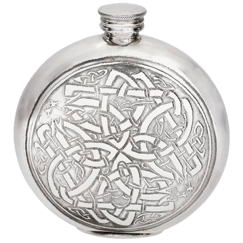 6oz Round Pewter Pocket Hip Flask with Celtic Circle Design Bright ...