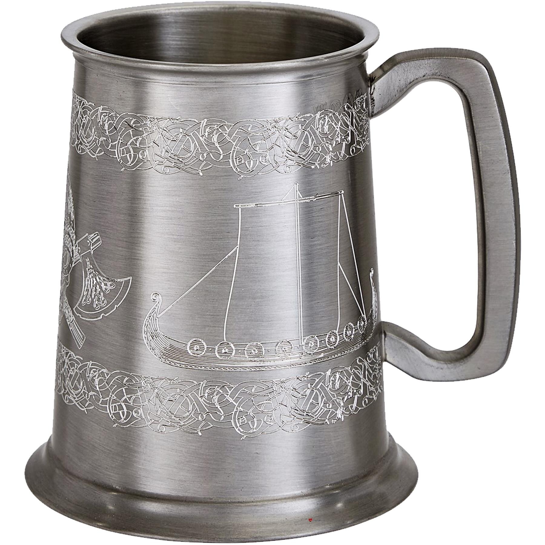 Pewter Tankard 1 Pint Viking Ship Design Antique Finish Square Handle ...