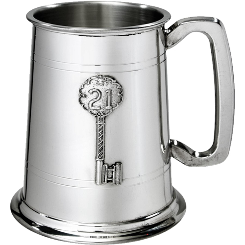 Pewter Tankard 21st Birthday Key Badge 1 Pint Plain Double Lines Square ...