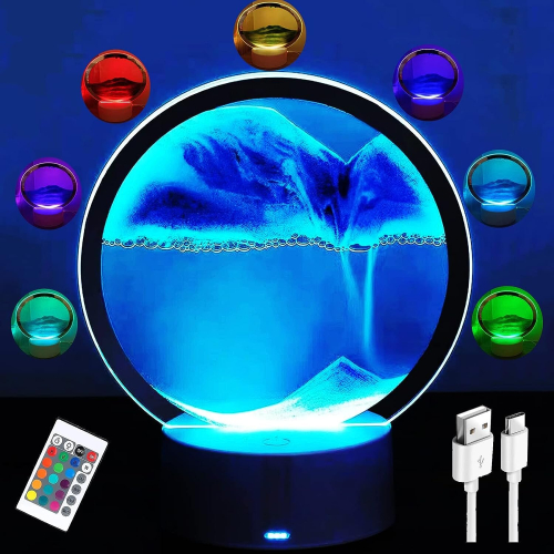 Moving Sand Art Picture Desk lamp, 3D Hourglass Deep Sea Sandscape ...