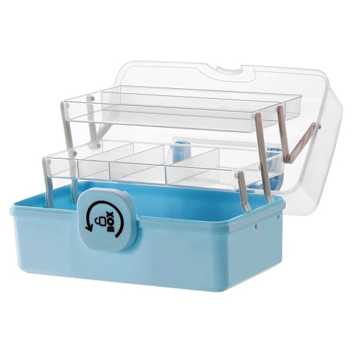 Plastic Storage Box with 3-Tier Fold Tray,Tool Organizer,Portable ...